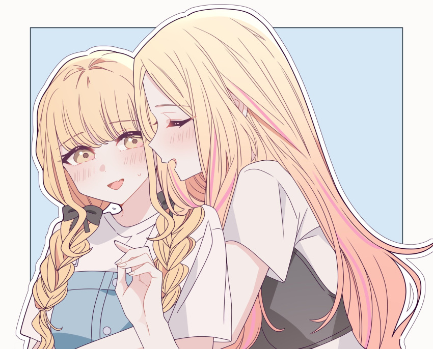 Safebooru - 2girls black bow blonde hair blush border bow braid closed ...