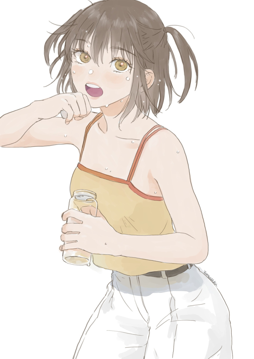 Safebooru - 1girl absurdres alternate costume black hair brown eyes camisole cowboy shot highres ...