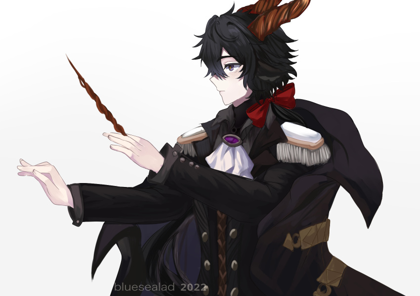 Safebooru - 1boy arknights ascot bangs baton (conducting) black hair black jacket blue sealad ...