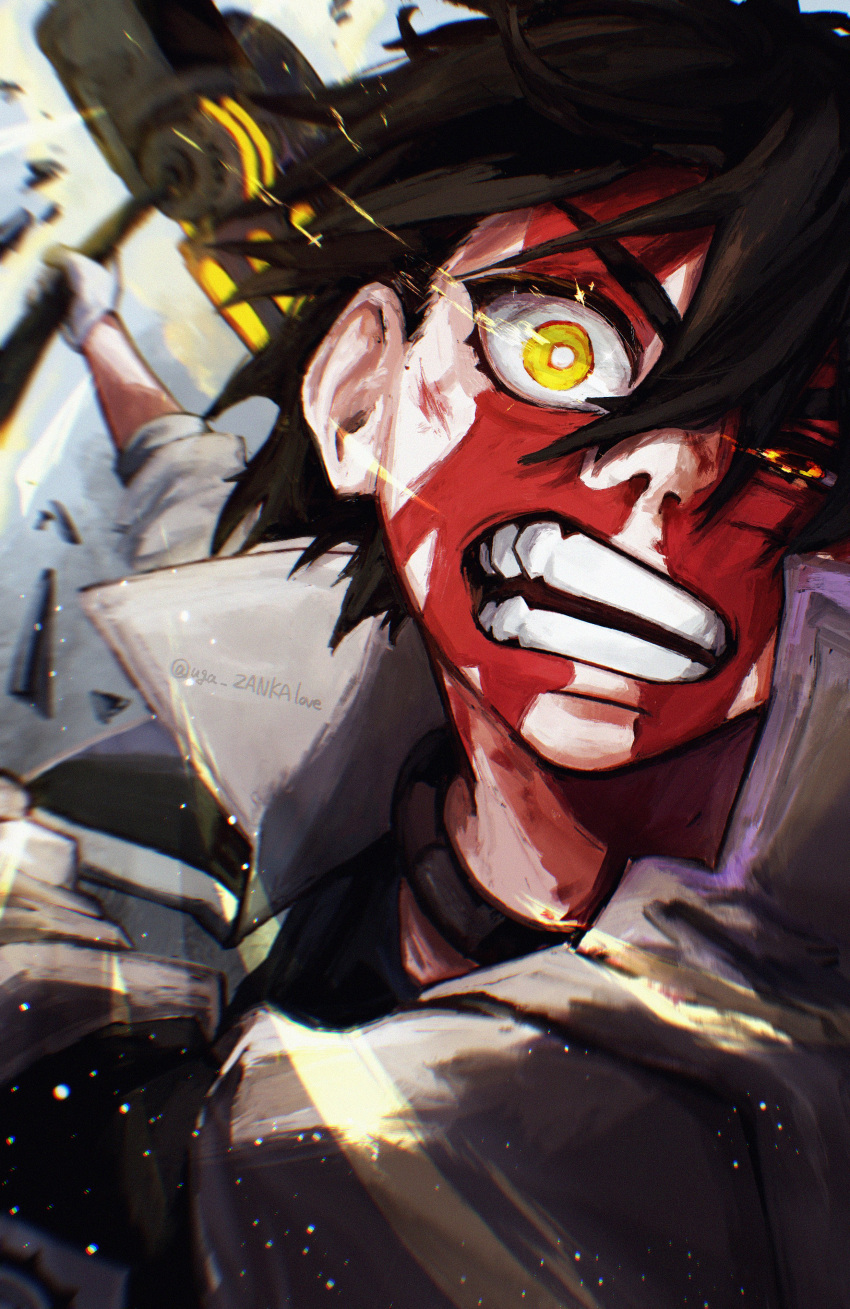 Safebooru - 1boy absurdres black choker black hair black shirt blood blood from eyes blood on ...