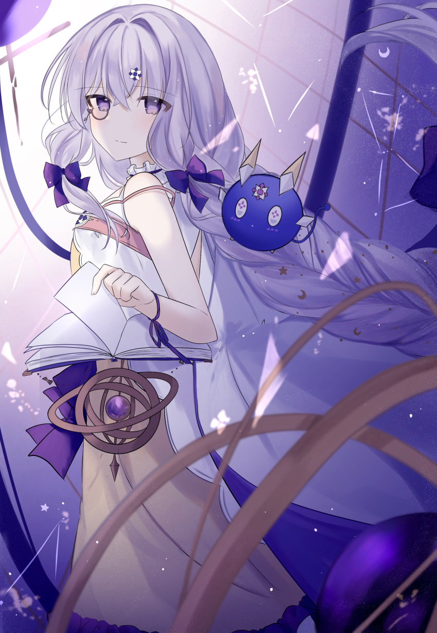 Safebooru - 1girl absurdres arcaea bare shoulders book bow braid charon (arcaea) collar dress ...