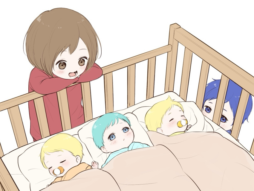 Safebooru - 2boys 3girls aged down baby blanket blonde hair blue eyes ...