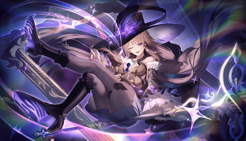 Safebooru - 1girl asymmetrical footwear bare shoulders black boots black dress boots brown hair ...