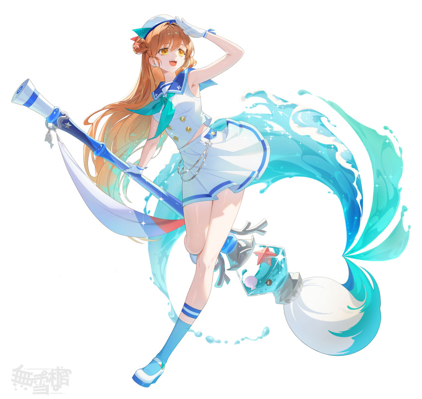 Safebooru - 1girl absurdres aqua hair aqua neckerchief aqua socks black ...