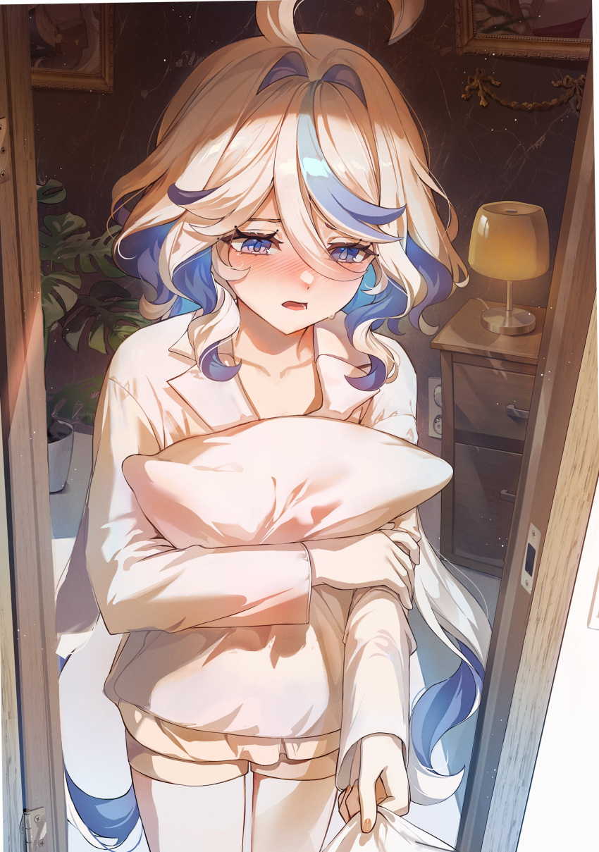 Safebooru - 1girl absurdres blue eyes blue hair blush collarbone colored inner hair cowlick ...