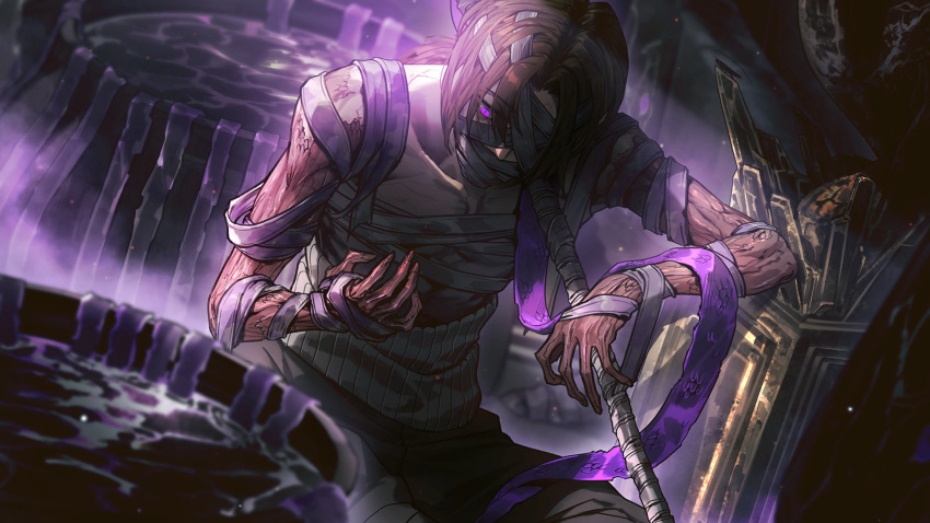 Safebooru - 1boy alternate eye color arm wrap bandage over one eye ...