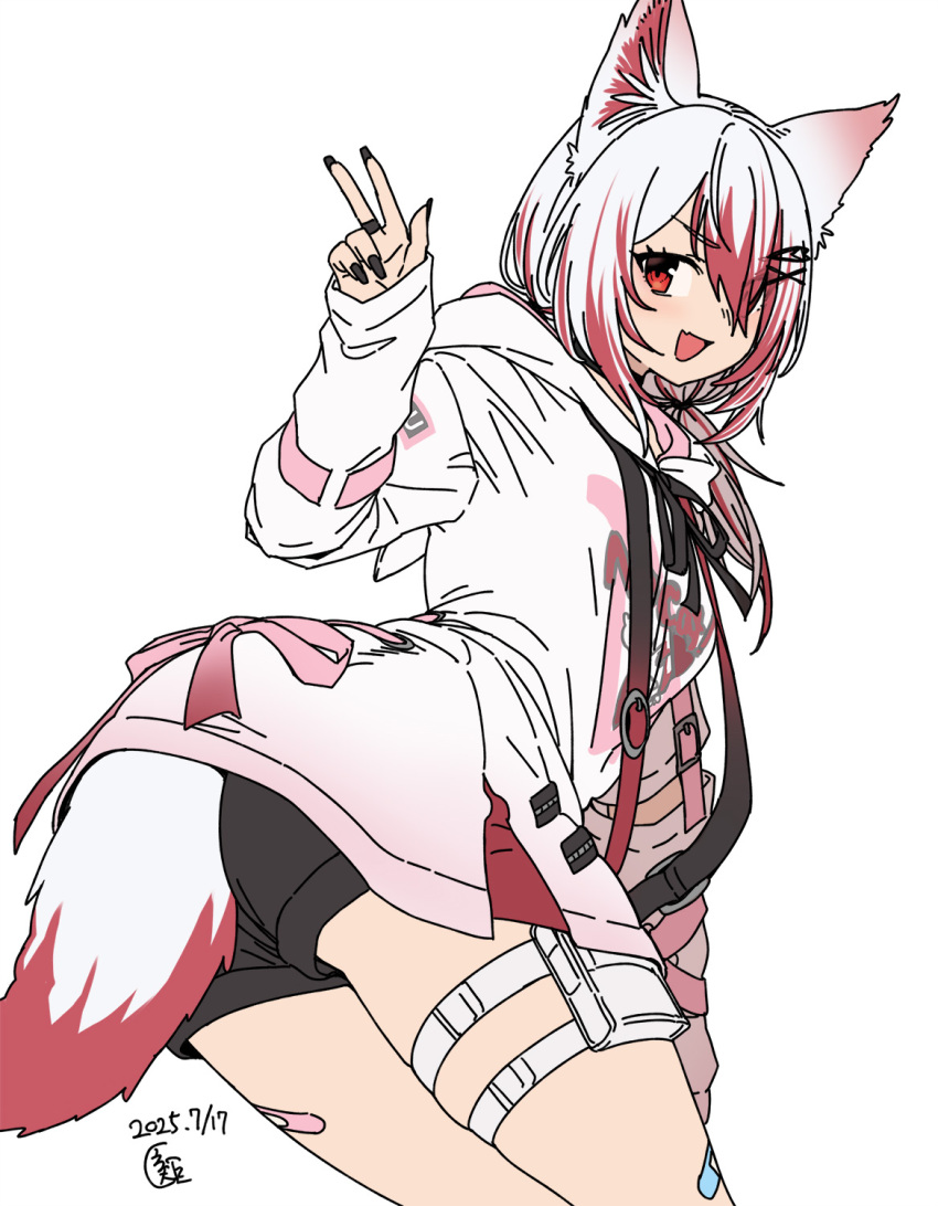 Safebooru - 1girl :d animal ear fluff animal ears bandaid bandaid on thigh black nails black ...