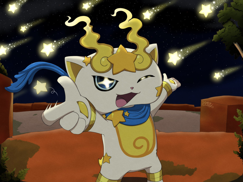 Safebooru - animal ears blue scarf businyan teetee falling star highres ...
