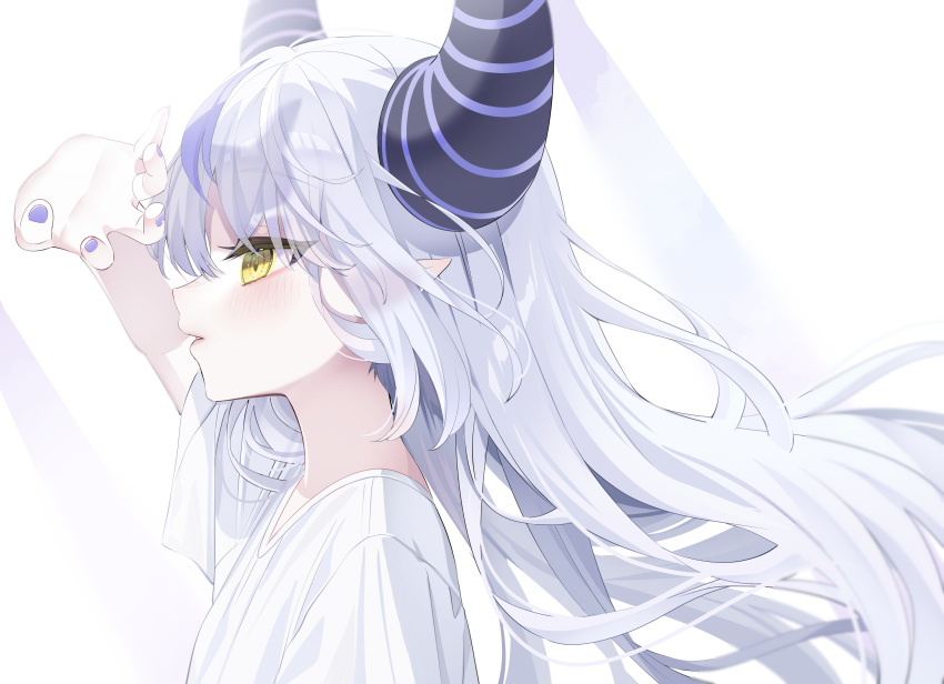 Safebooru - 1girl absurdres ahoge black horns commentary demon horns double-parted bangs from ...