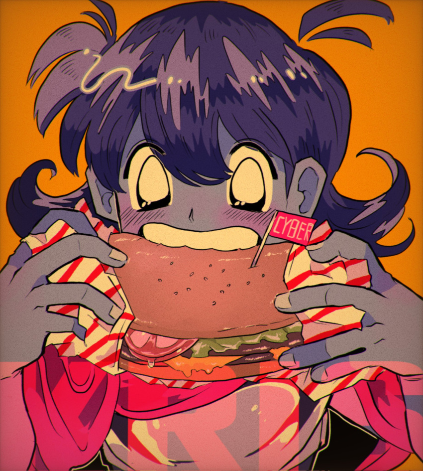 Safebooru - 1other armor blue hair blue skin blush burger colored skin ...