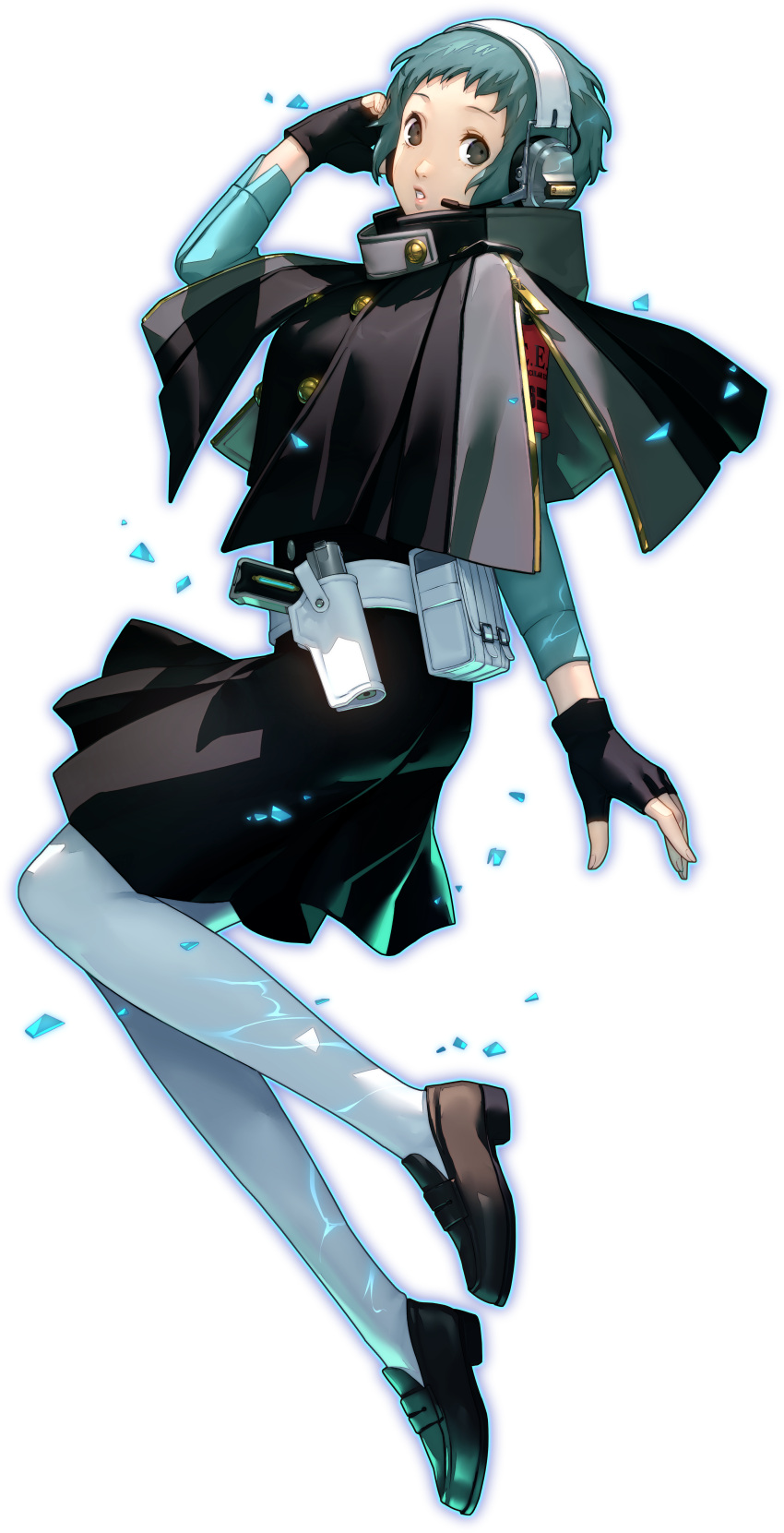 Safebooru - 1girl absurdres aqua hair armband belt black capelet black gloves black shoes black ...