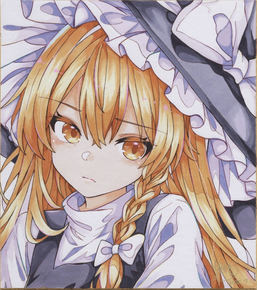 Safebooru - 1girl 870hanamarumomo black hat black vest blonde hair bow braid closed mouth ...