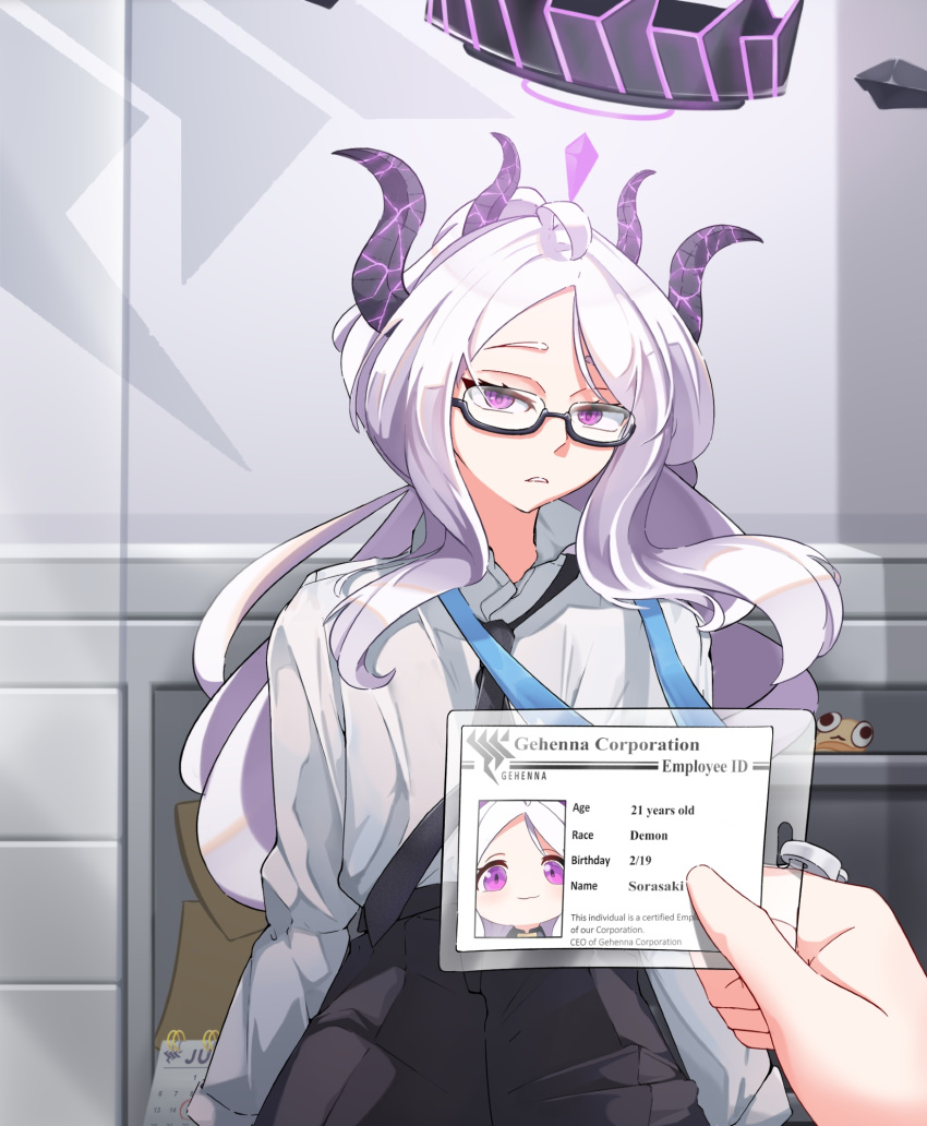 Safebooru - black halo black skirt blue archive demon horns gehenna academy logo glasses halo ...
