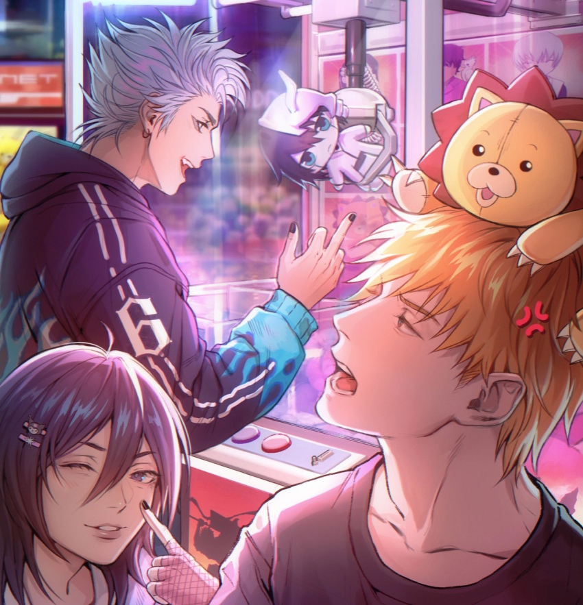 Safebooru - 1girl 2boys anger vein arcade asya (krizless) black hair ...