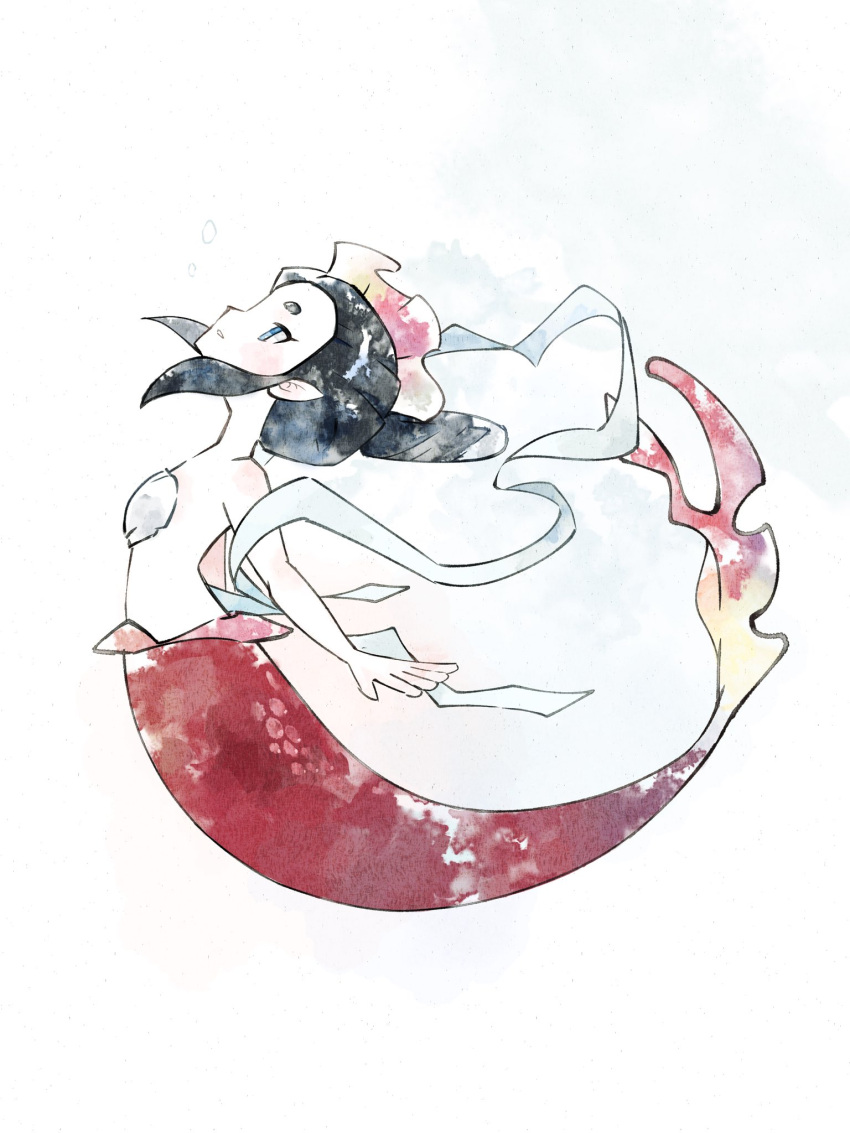 Safebooru - 1girl black hair blue eyes from side highres mermaid ...