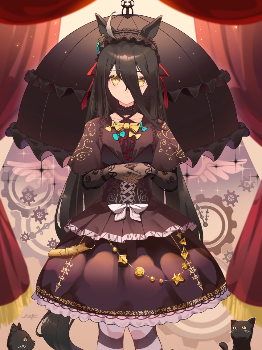 Safebooru - 1girl ahoge animal ears black capelet black cat black choker black corset black ...