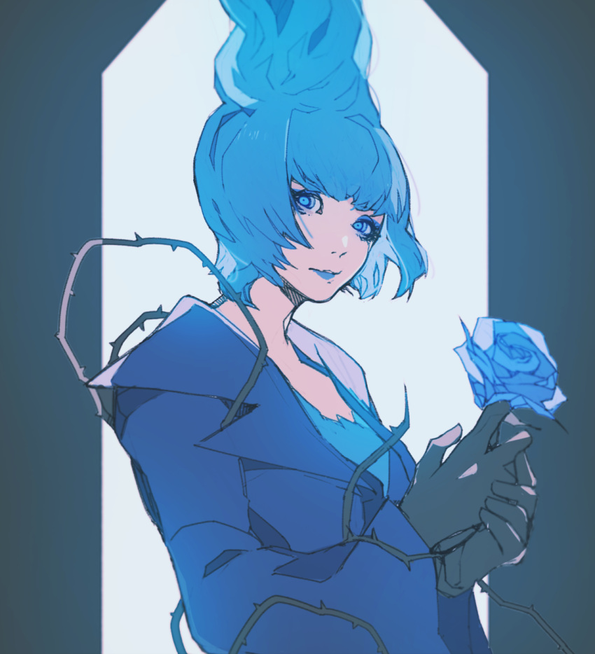 Safebooru - 1girl animification blue fire blue hair blue lips closed mouth disneyland dress ...