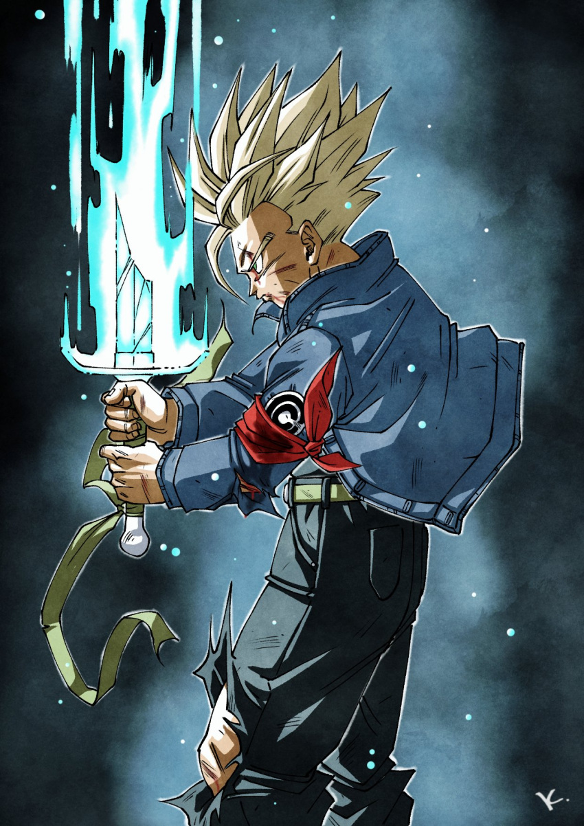 Safebooru - 1boy bandana bandana around arm battle damage black pants blonde hair blood blood on ...