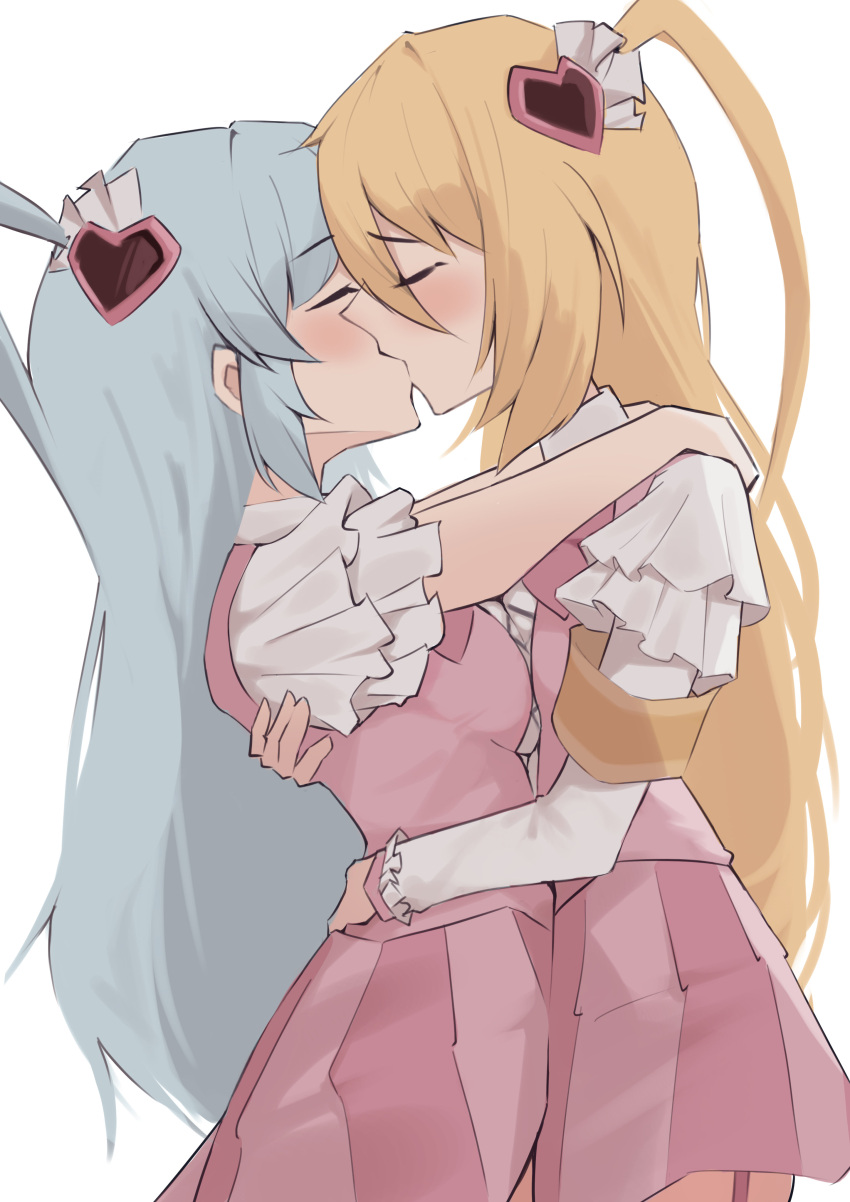 Safebooru - 2girls absurdres blonde hair blue hair bow bowtie collared shirt cosplay don quixote ...