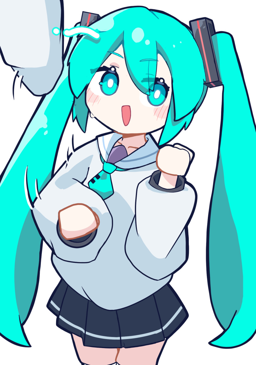 Safebooru - 1girl :d aqua eyes aqua hair aqua necktie black skirt blush blush stickers bright ...