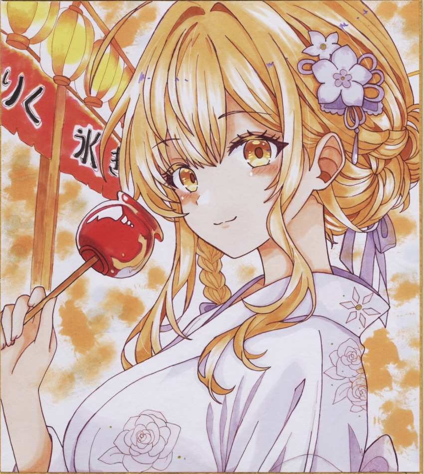 Safebooru - 1girl 870hanamarumomo alternate costume alternate hairstyle blonde hair blush bow ...