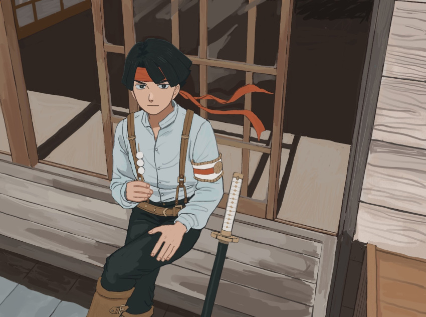 Safebooru - 1boy 23011620x ace attorney bangs black hair blunt bangs crossed legs dango food ...