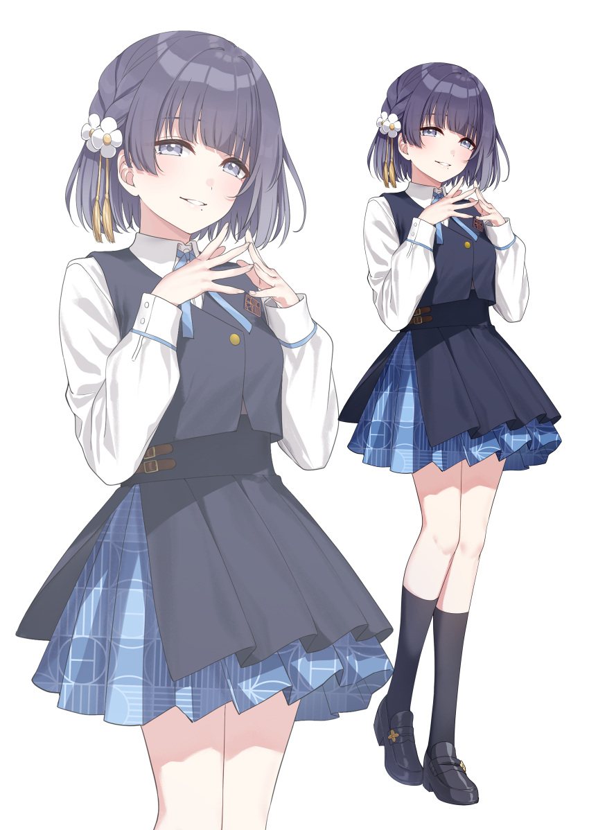 Safebooru - 1girl absurdres black overskirt black shoes black socks black vest blue hair blue ...