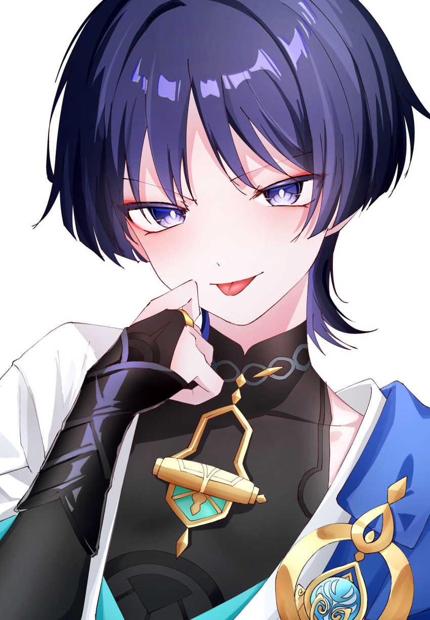 Safebooru - 1boy anemo symbol (genshin impact) armor black bodysuit black bridal gauntlets blue ...