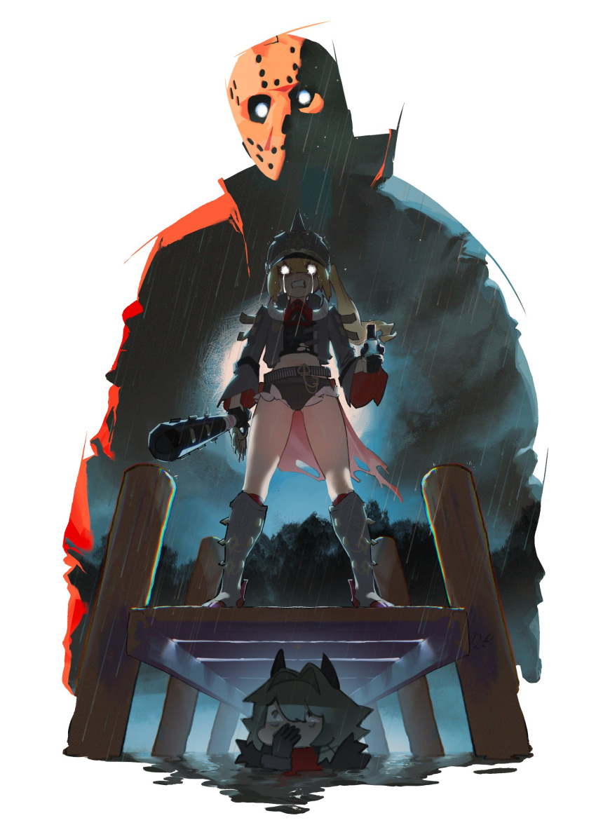 Safebooru - 1boy 2girls absurdres baseball bat black helmet blank eyes blonde hair breasts ...