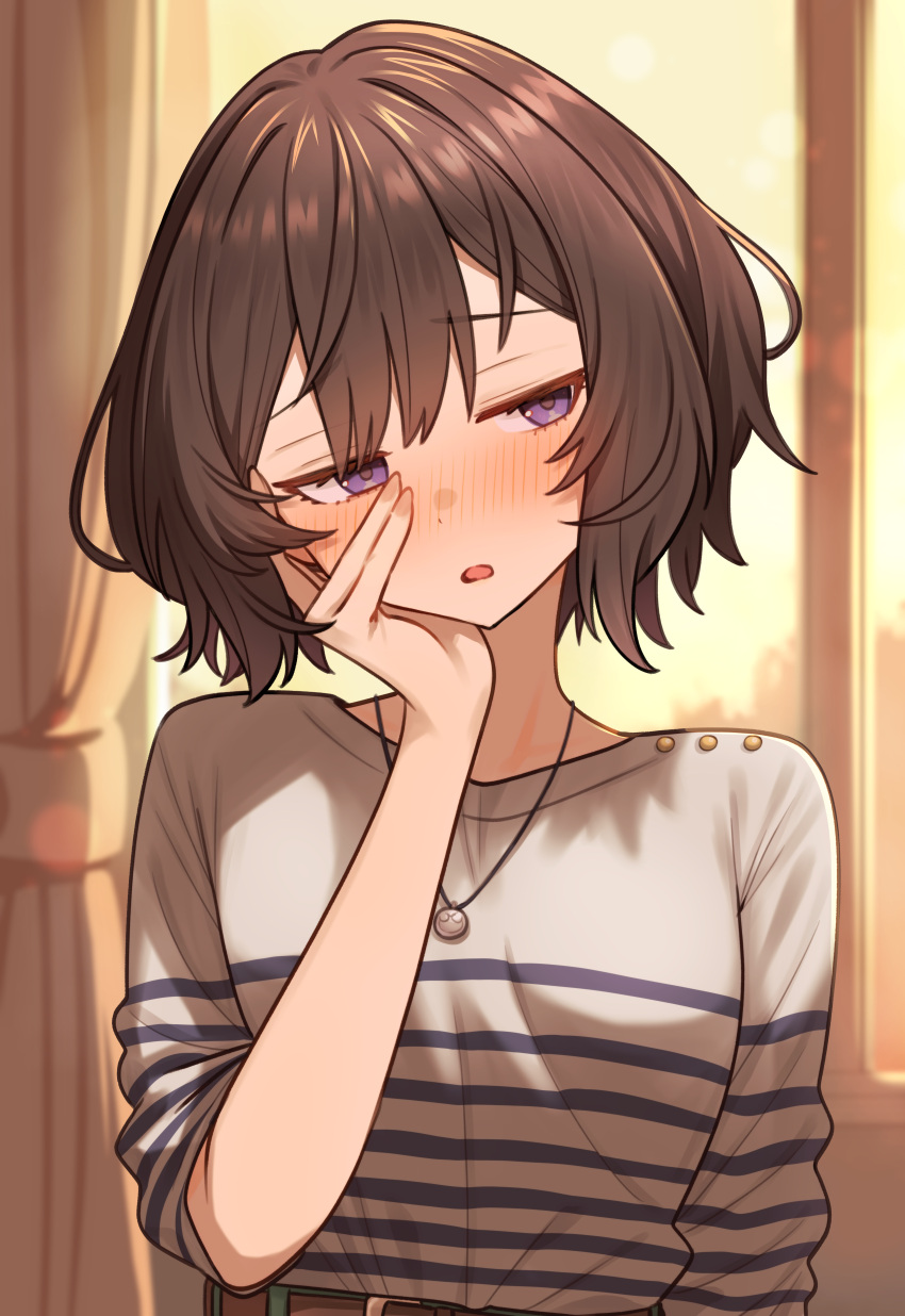 Safebooru 07nono06 1girl Absurdres Averting Eyes Blush Brown Hair 8909