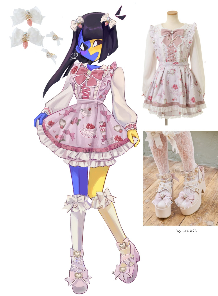 Safebooru - 1girl alternate costume black eyes black hair blue skin ...