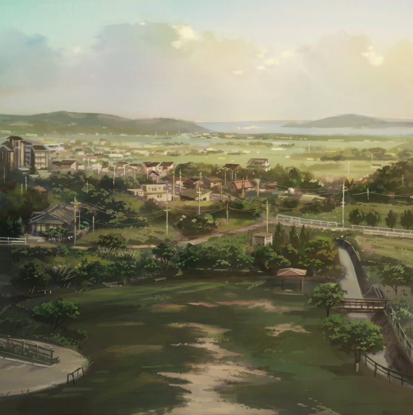 Safebooru - blue sky bridge building clouds commentary day highres ...