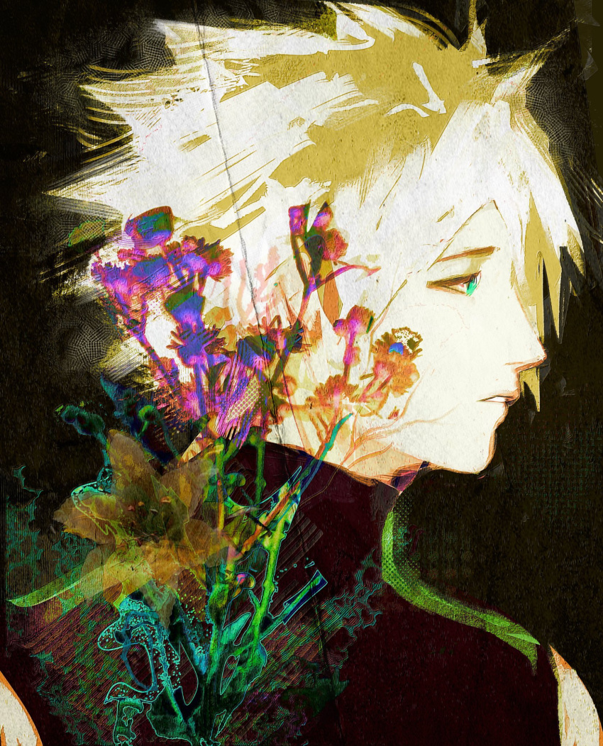 Safebooru - 1boy black background black shirt blonde hair blue eyes ...