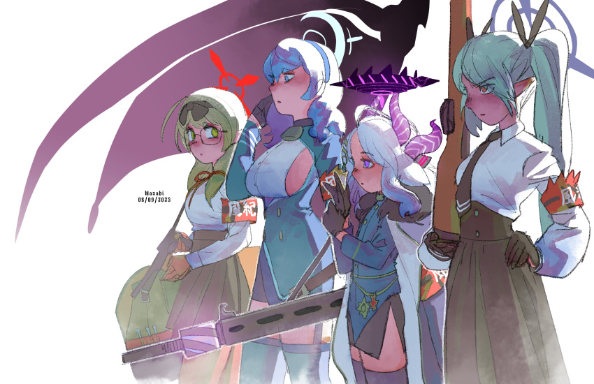 Safebooru - 4girls absurdres ahoge ako (blue archive) armband bell black gloves blue archive ...