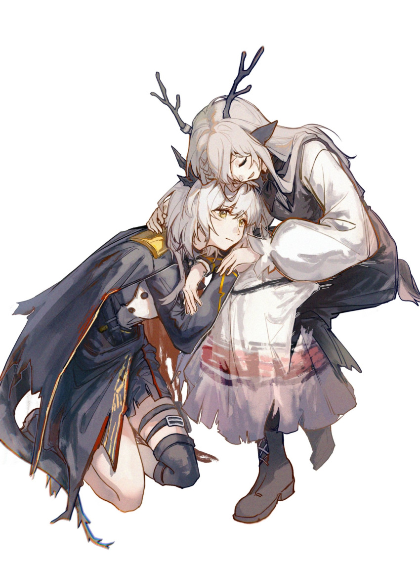 Safebooru - 2girls alina (arknights) animal ears antlers arknights black cape black horns black ...