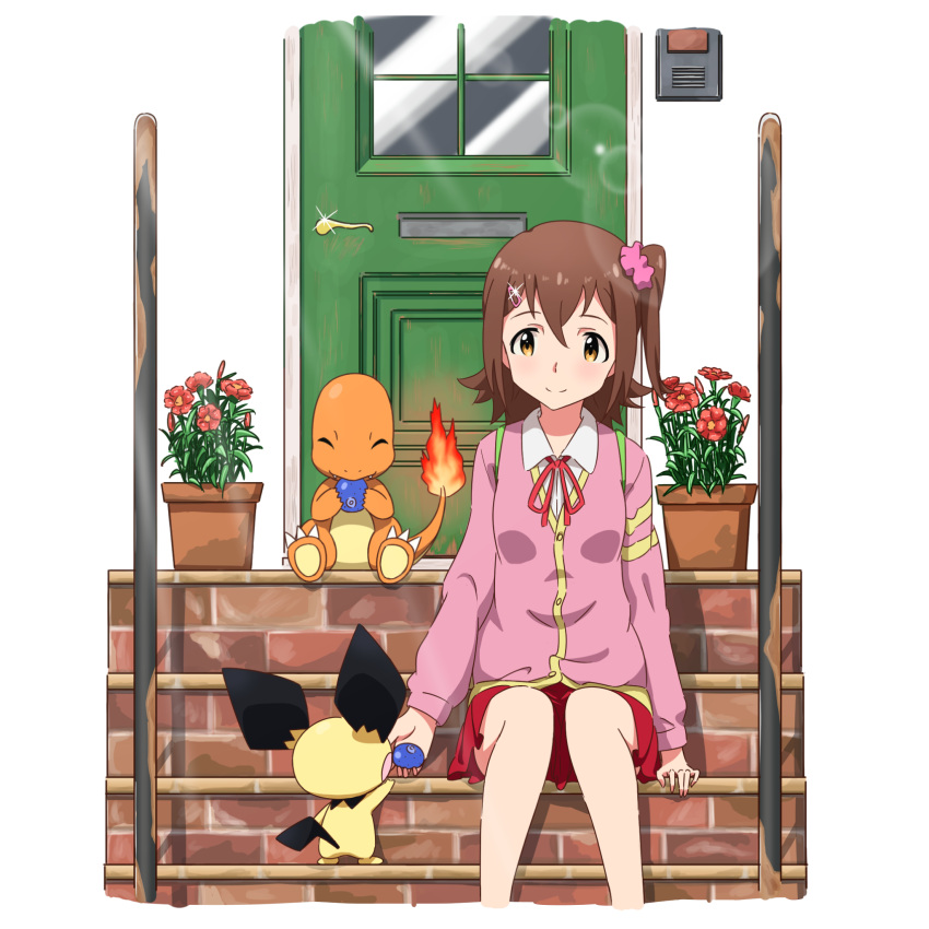 Safebooru - 1girl berry (pokemon) brown eyes brown hair cardigan ...