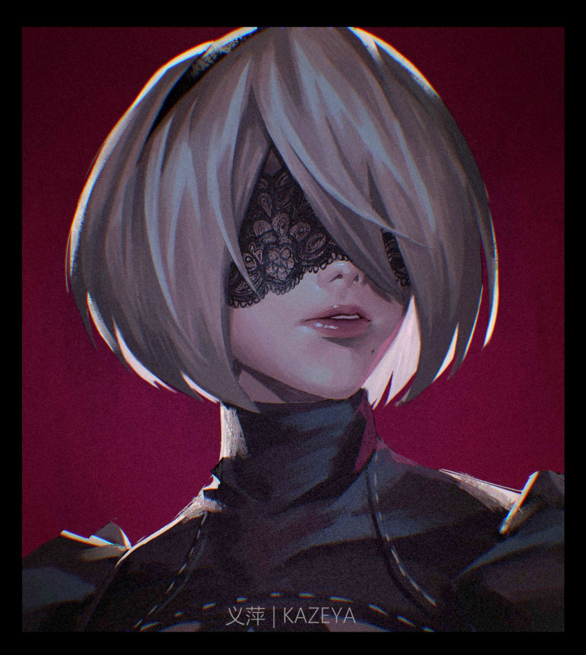 Safebooru - 1girl 2b (nier:automata) artist name black border blindfold ...