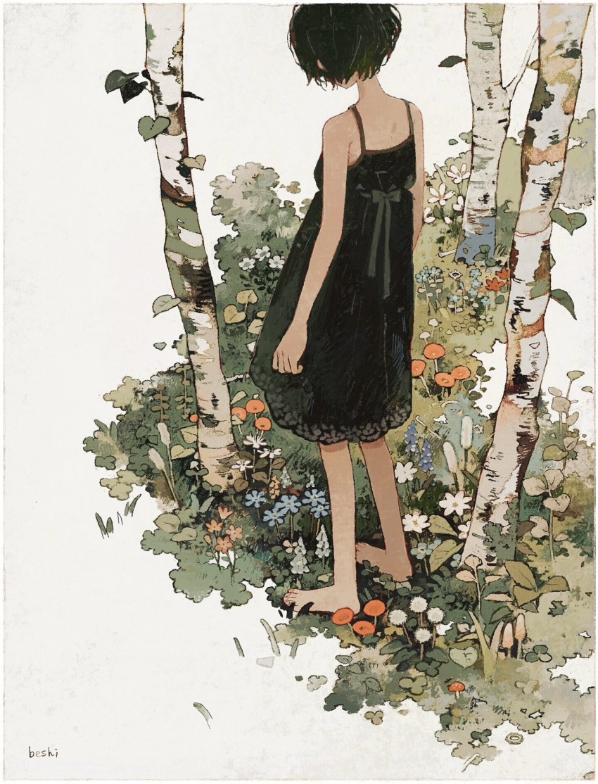 Safebooru 1girl Arms At Sides Bare Shoulders Barefoot Black Dress 8170