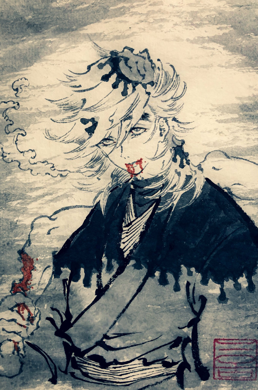 Safebooru - 1boy blood blood on face douma (kimetsu no yaiba) hair ...