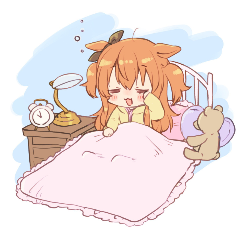 Safebooru - 1girl :d = = alarm clock animal ears bangs black ribbon ...