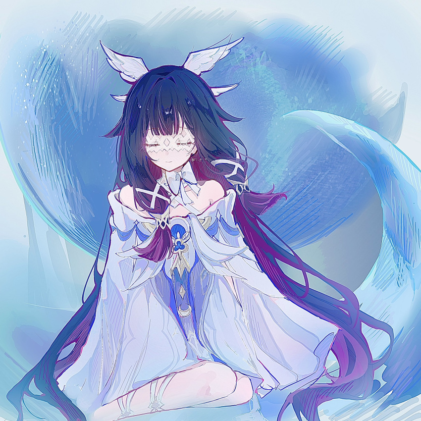 Safebooru - 1girl black hair blunt bangs closed eyes columbina (genshin ...