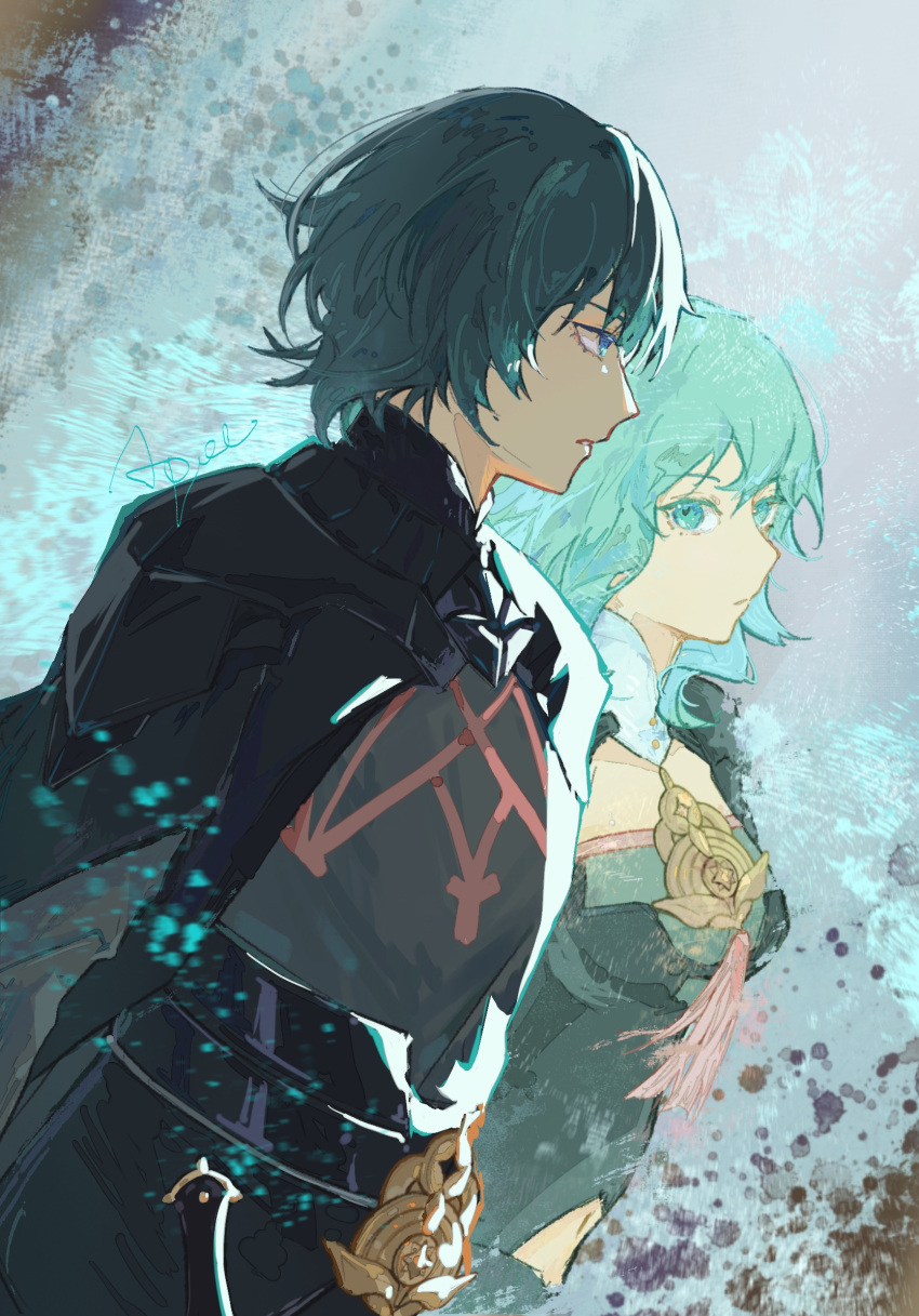Safebooru - 1boy 1girl armor black armor black cape blue eyes breasts ...