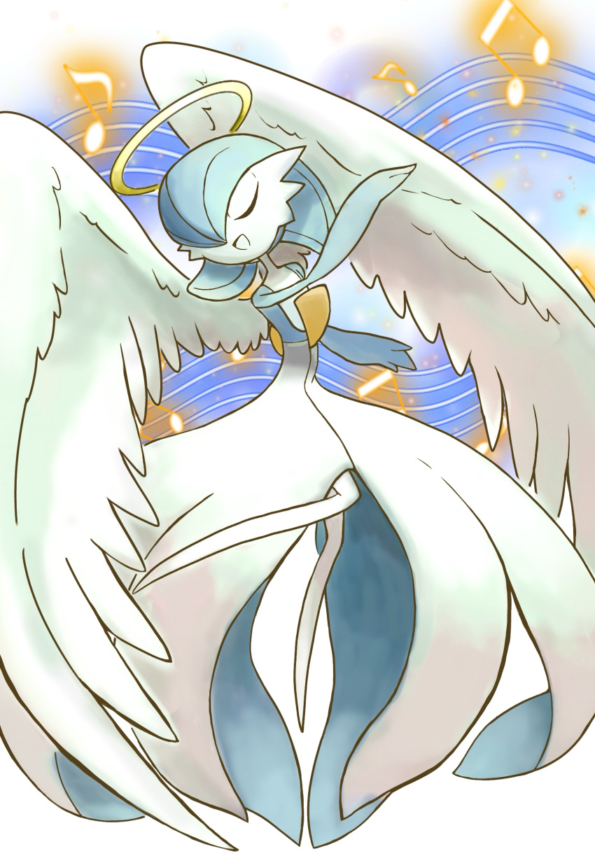 Safebooru - 1girl alternate color angel arm up blue background bob cut closed eyes colored skin ...