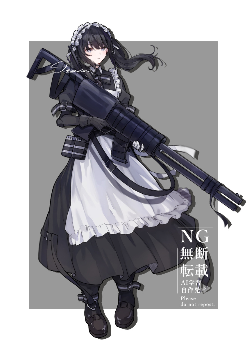 Safebooru - 1girl absurdres airota alternate costume apron assault rifle black boots black dress ...
