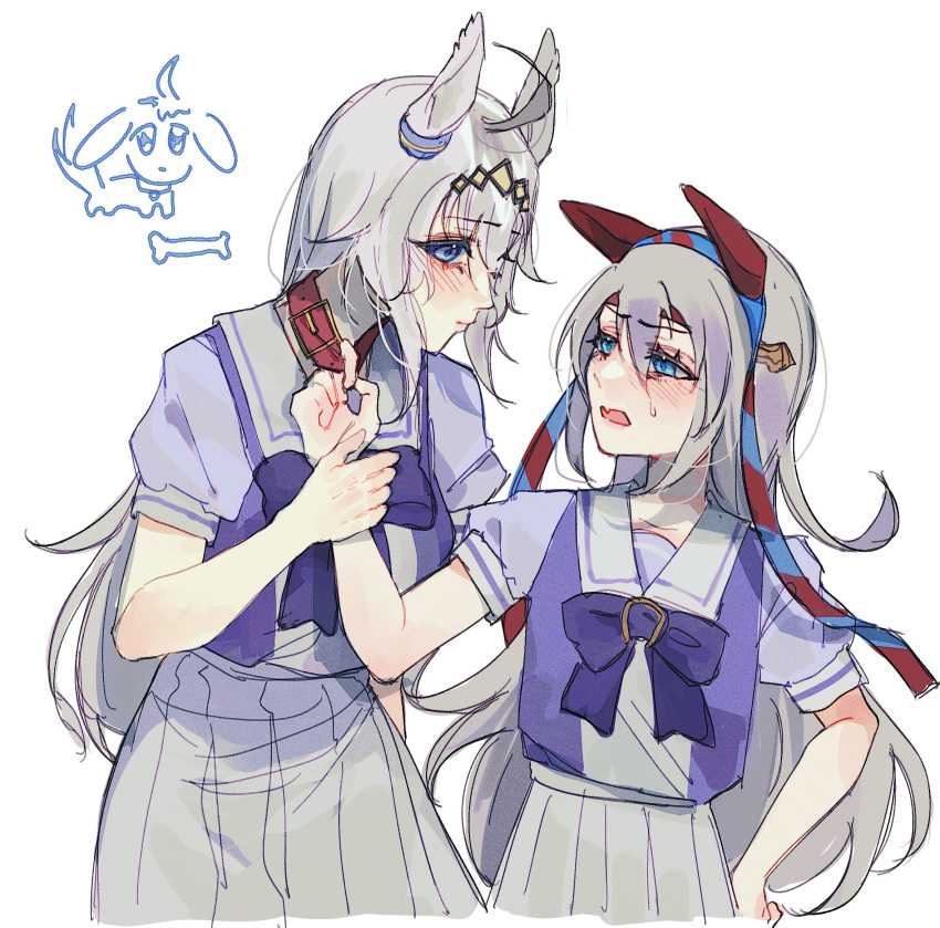 Safebooru - 2girls ahoge animal collar animal ears bandana blue eyes ...