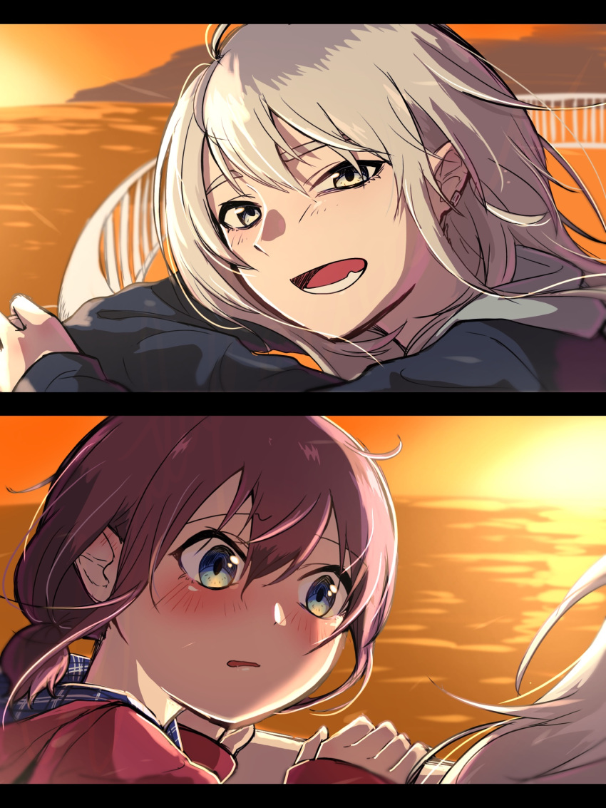 Safebooru - 2girls ayataka syumimi blue eyes blush brown hair ...