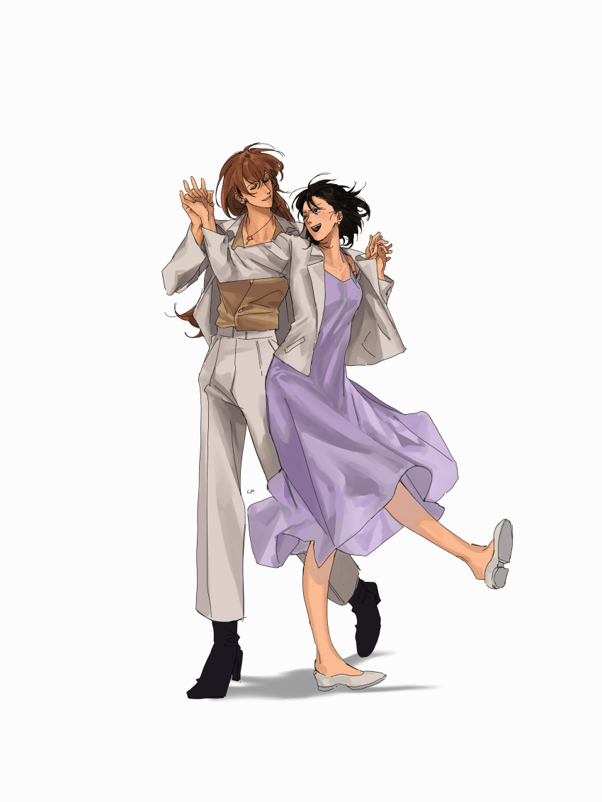 Safebooru - 2girls :d absurdres black hair bob cut brown hair corset ...