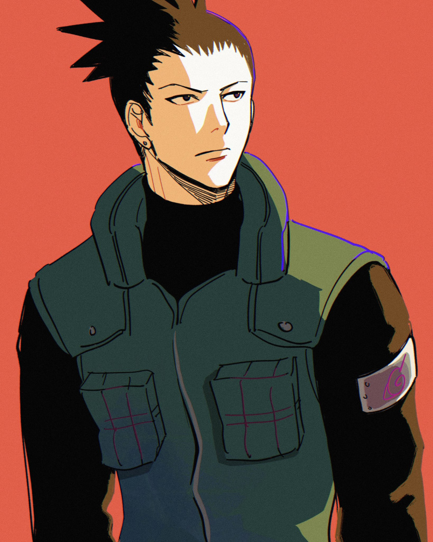 Safebooru - 1boy abanovo black hair closed mouth earrings green vest ...