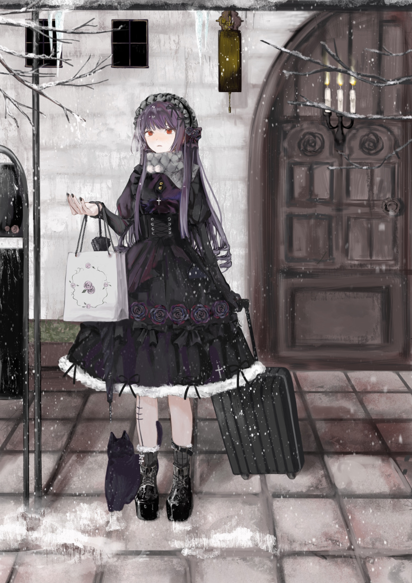 Safebooru - 1girl absurdres amazu (uzu amazu) bag black boots black cat ...