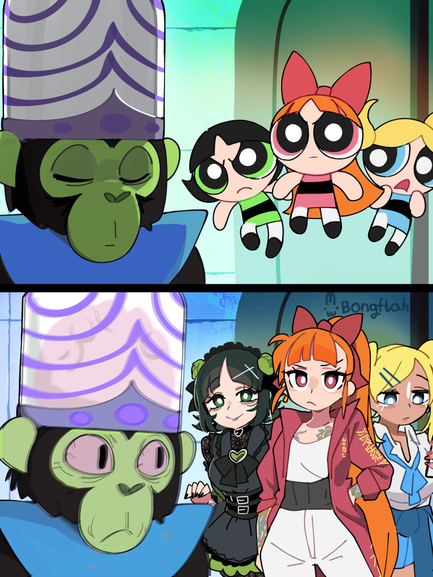 Safebooru - 1boy 3girls absurdres animification artist name black hair ...